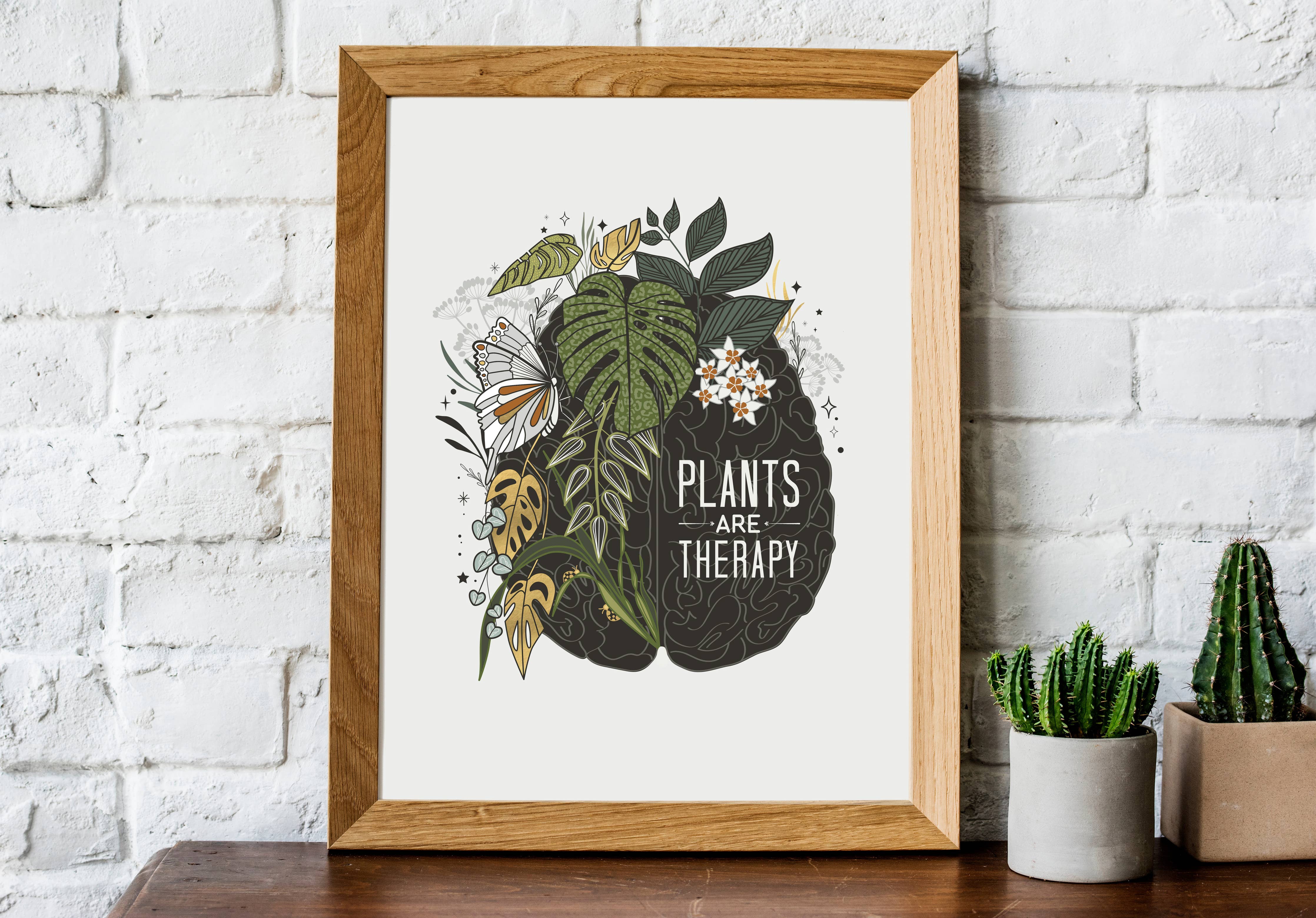 'Plants are Therapy' / Framed Art Print – terraplanted